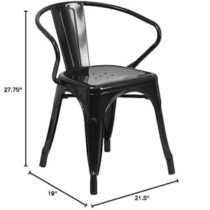 Flash Furniture Roy Commercial Grade 4 Pack Black Metal Indoor-Outdoor Chair with Arms