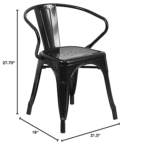 Flash Furniture Roy Commercial Grade 4 Pack Black Metal Indoor-Outdoor Chair with Arms