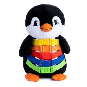 buckle toys blizzard penguin - montessori learning activity & stuffed animal - develop motor skills, problem solving, counting & color recognition