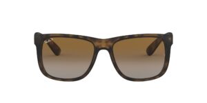 ray-ban rb4165 justin rectangular sunglasses, rubber havana/polarized grey gradient brown, 55 mm