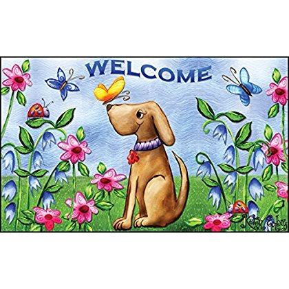 Toland Home Garden 800202 Welcome Dog Spring Door Mat 18x30 Inch Summer Outdoor Doormat for Entryway Indoor Entrance