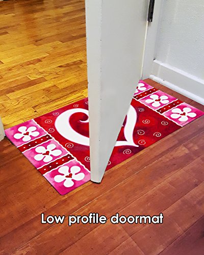 Toland Home Garden 800217 Heart & Flowers Valentines Door Mat 18x30 Inch Spring Outdoor Doormat for Entryway Indoor Entrance