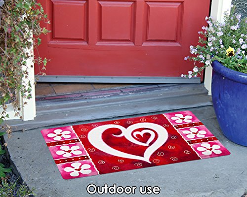 Toland Home Garden 800217 Heart & Flowers Valentines Door Mat 18x30 Inch Spring Outdoor Doormat for Entryway Indoor Entrance