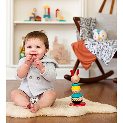 Petit Collage Modern Bunny Wooden Stacking Toy – Solid Wooden Stacking Rings for Kids, Activity Toys Designed with Safe Materials – Active Toy for Babies and Toddlers 12+ Months