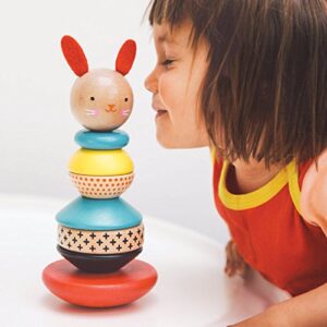 Petit Collage Modern Bunny Wooden Stacking Toy – Solid Wooden Stacking Rings for Kids, Activity Toys Designed with Safe Materials – Active Toy for Babies and Toddlers 12+ Months