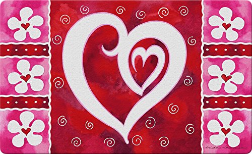 Toland Home Garden 800217 Heart & Flowers Valentines Door Mat 18x30 Inch Spring Outdoor Doormat for Entryway Indoor Entrance