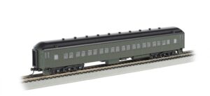 bachmann industries painted unlettered pullman green ho scale 72' heavyweight coach car with lighted interior