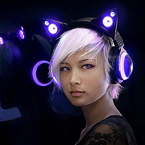 Brookstone Wired Purple Cat Ear Headphones with External Speakers