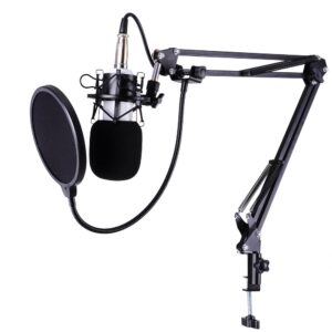 aw bm-700 studio recording condenser microphone & nb-35 adjustable suspension scissor & shock mount & pop filter