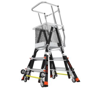 little giant, 18503-240, adj. cage platform ladder, 5 ft., fbrglss