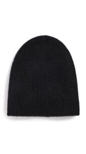 white + warren women's cashmere plush rib beanie, black, one size