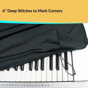 QMG Stretchable Keyboard Dust Cover for 88 Key-keyboard: Best for all Digital Pianos & Consoles – Adjustable Elastic Cord; Machine Washable – 49”×17”×6”.