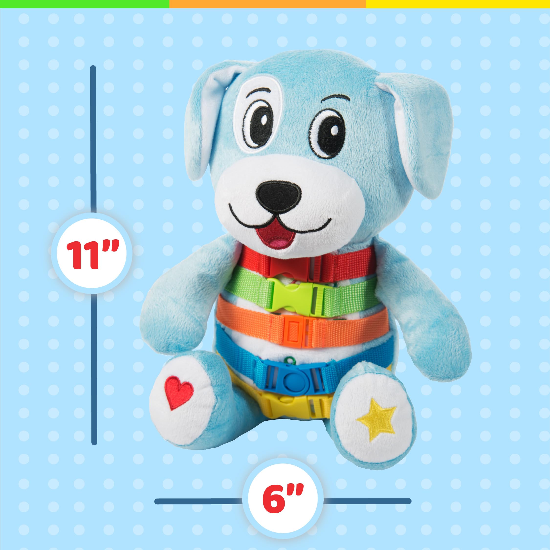 Buckle Toys - Barkley Dog - Plush Animal Learning Toy - Develop Fine Motor Skills - Counting and Color Recognition Stuffed Animal - Perfect Travel Toddlers Essentials