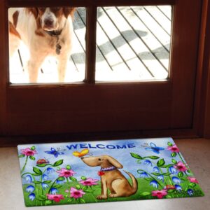 Toland Home Garden 800202 Welcome Dog Spring Door Mat 18x30 Inch Summer Outdoor Doormat for Entryway Indoor Entrance