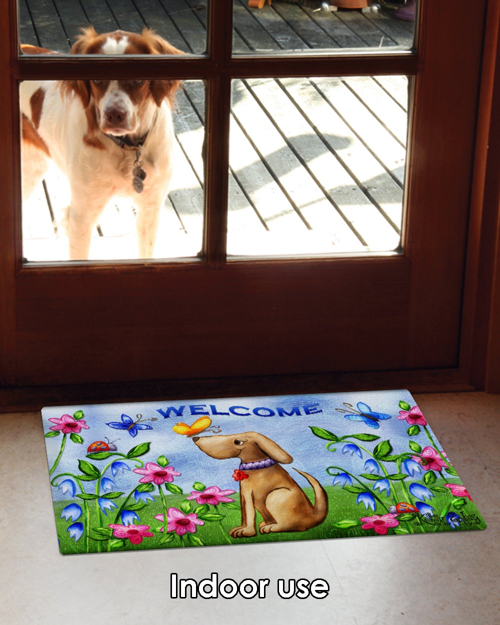 Toland Home Garden 800202 Welcome Dog Spring Door Mat 18x30 Inch Summer Outdoor Doormat for Entryway Indoor Entrance