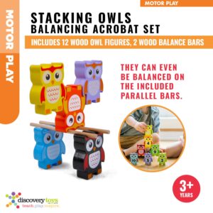 Discovery Toys Stacking Owls Wood Balancing Acrobat Set | Kid-Powered Learning | STEM Toy Early Childhood Development 3 Years and Up