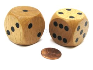 koplow games set of 2 d6 large jumbo 30mm rounded wood dice - wooden with black pips