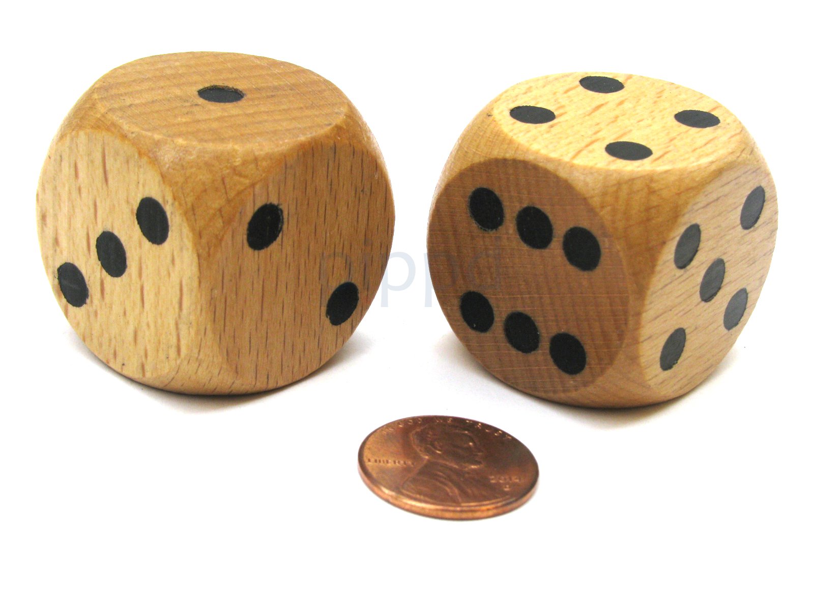 Koplow Games Set of 2 D6 Large Jumbo 30mm Rounded Wood Dice - Wooden with Black Pips