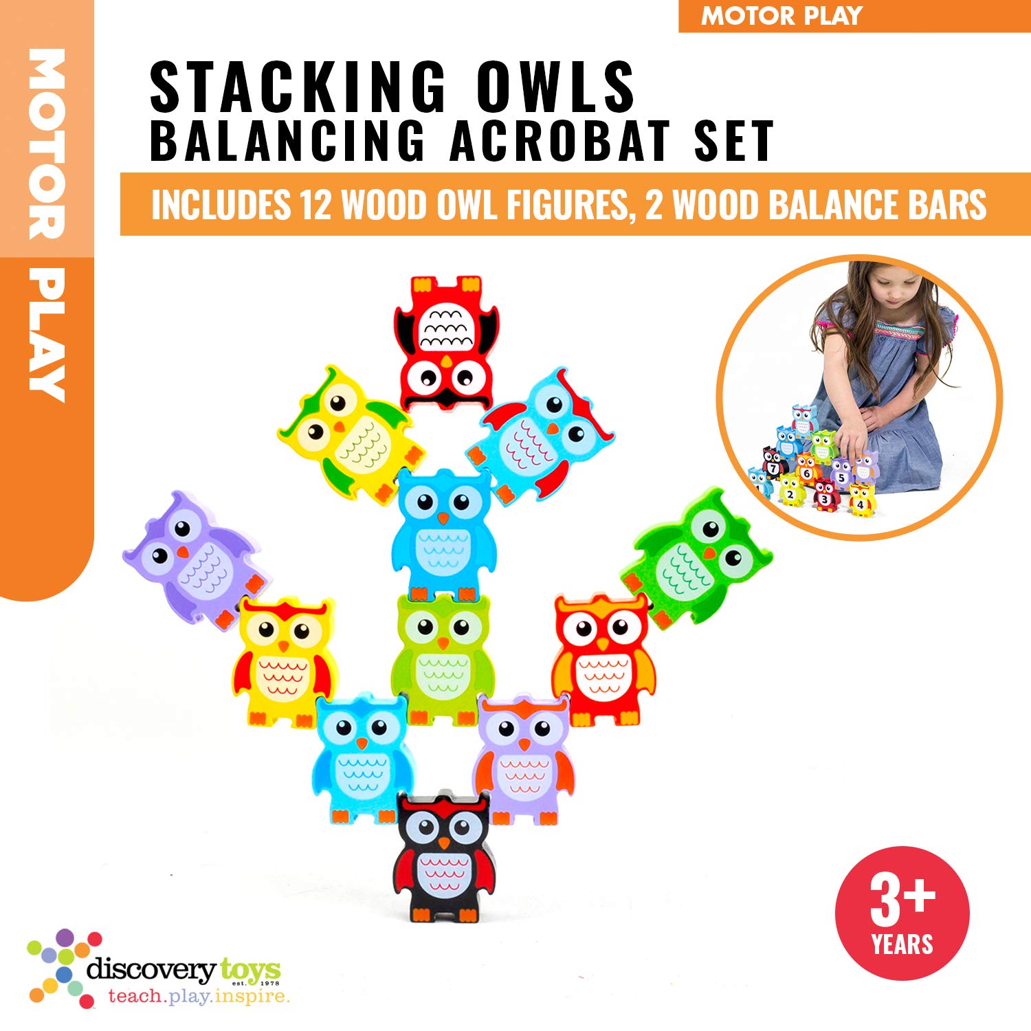 Discovery Toys Stacking Owls Wood Balancing Acrobat Set | Kid-Powered Learning | STEM Toy Early Childhood Development 3 Years and Up