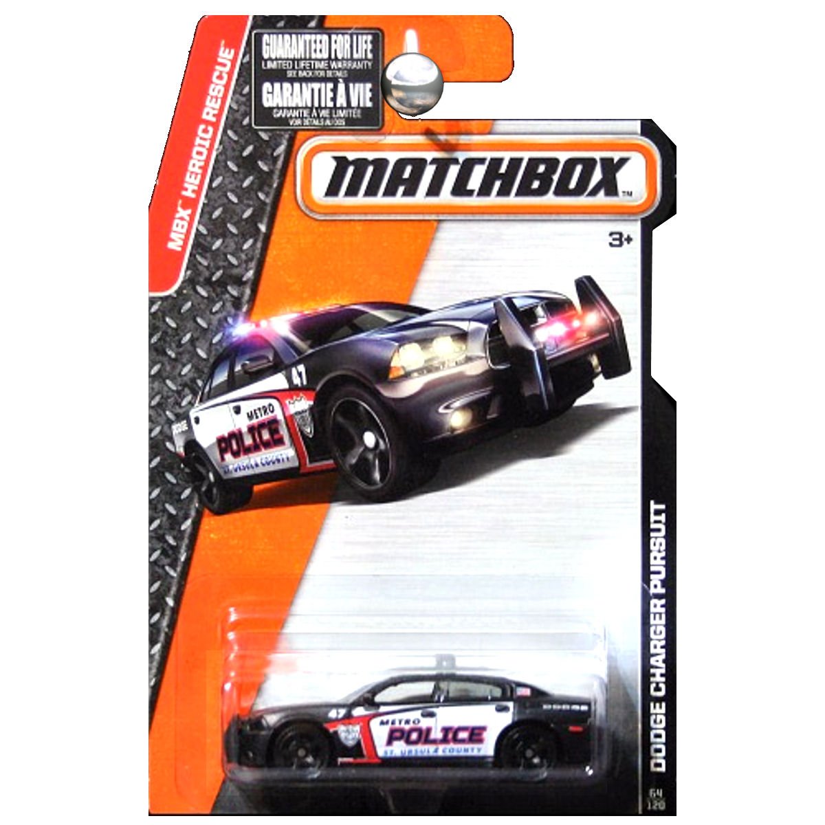 MATCHBOX 2015 RELEASE BLACK DODGE CHARGER PURSUIT METRO POLICE ST. URSULA COUNTY 64/120