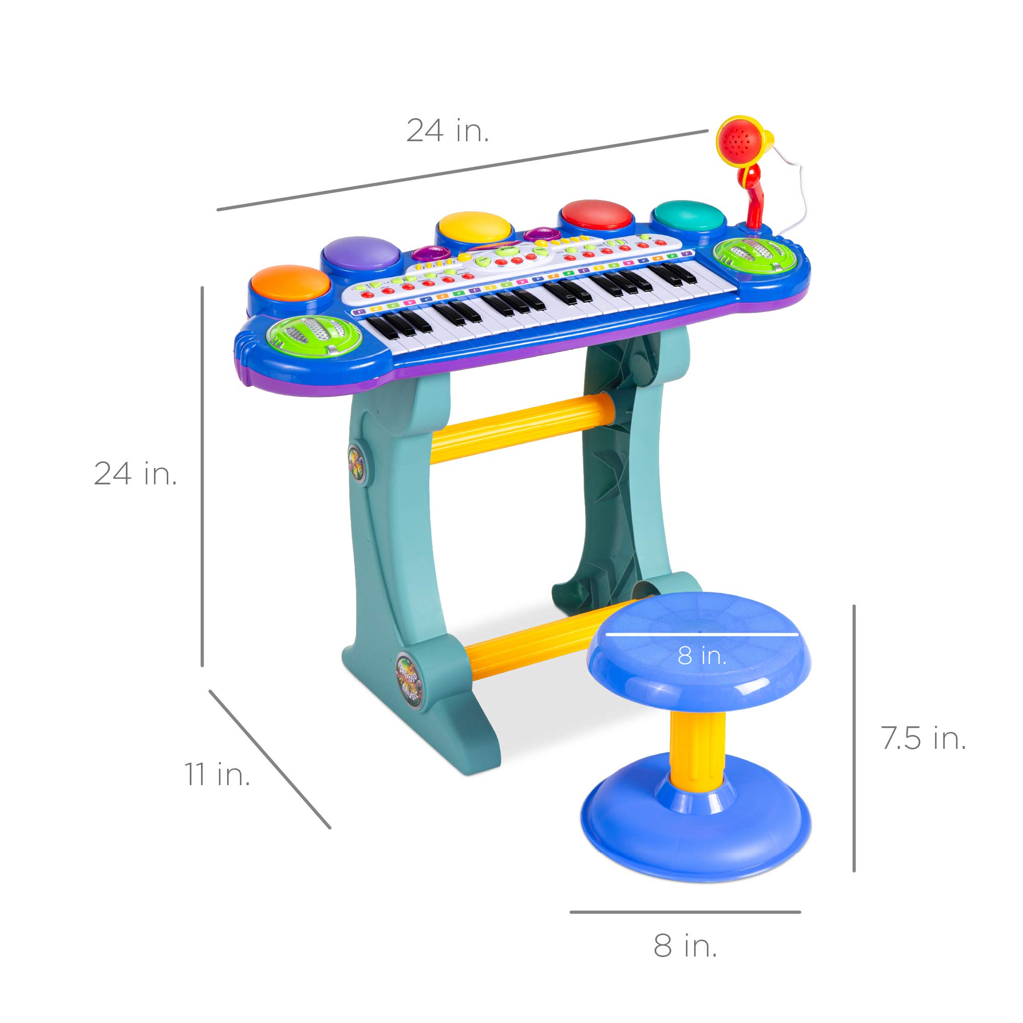 Best Choice Products 37-Key Kids Electronic Musical Instrument Piano Learning Toy Keyboard w/Multiple Sounds, Lights, Microphone, Stool - Blue