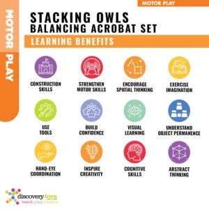 Discovery Toys Stacking Owls Wood Balancing Acrobat Set | Kid-Powered Learning | STEM Toy Early Childhood Development 3 Years and Up