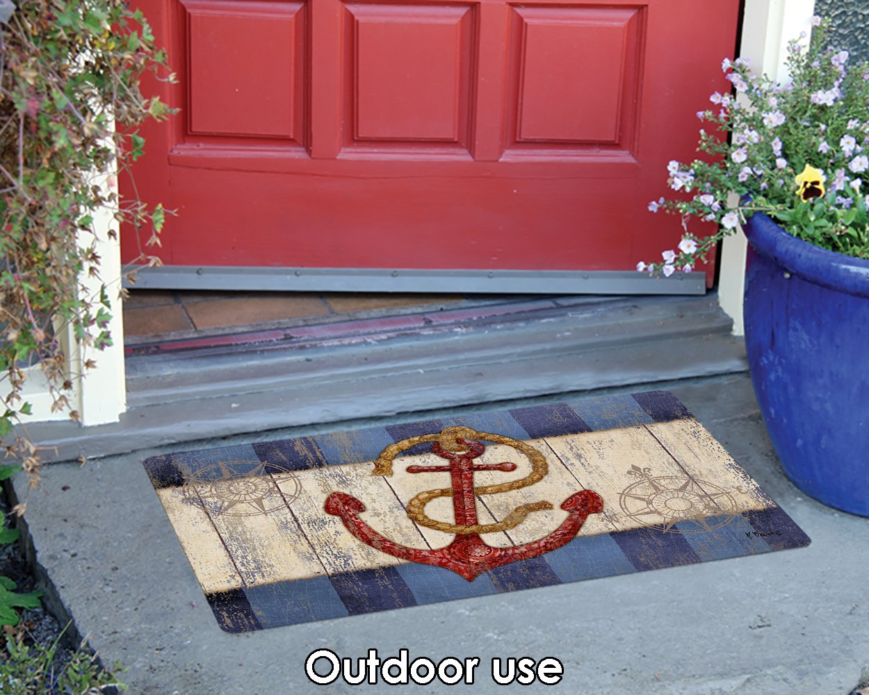 Toland Home Garden 800207 Rustic Anchor and Compass Summer Door Mat 18x30 Inch Boat Outdoor Doormat for Entryway Indoor Entrance