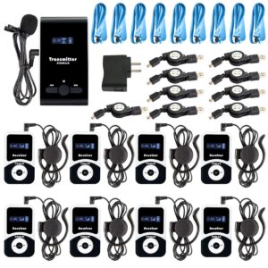 exmax ex-100 wireless tour guide system live translator microphone church translation devices simultaneous interpreting equipment silent conference social distancing (1 transmitter 8 receivers)