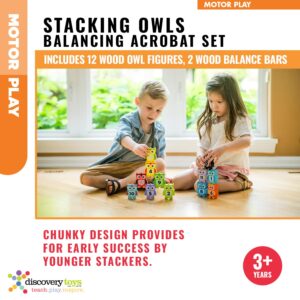 Discovery Toys Stacking Owls Wood Balancing Acrobat Set | Kid-Powered Learning | STEM Toy Early Childhood Development 3 Years and Up