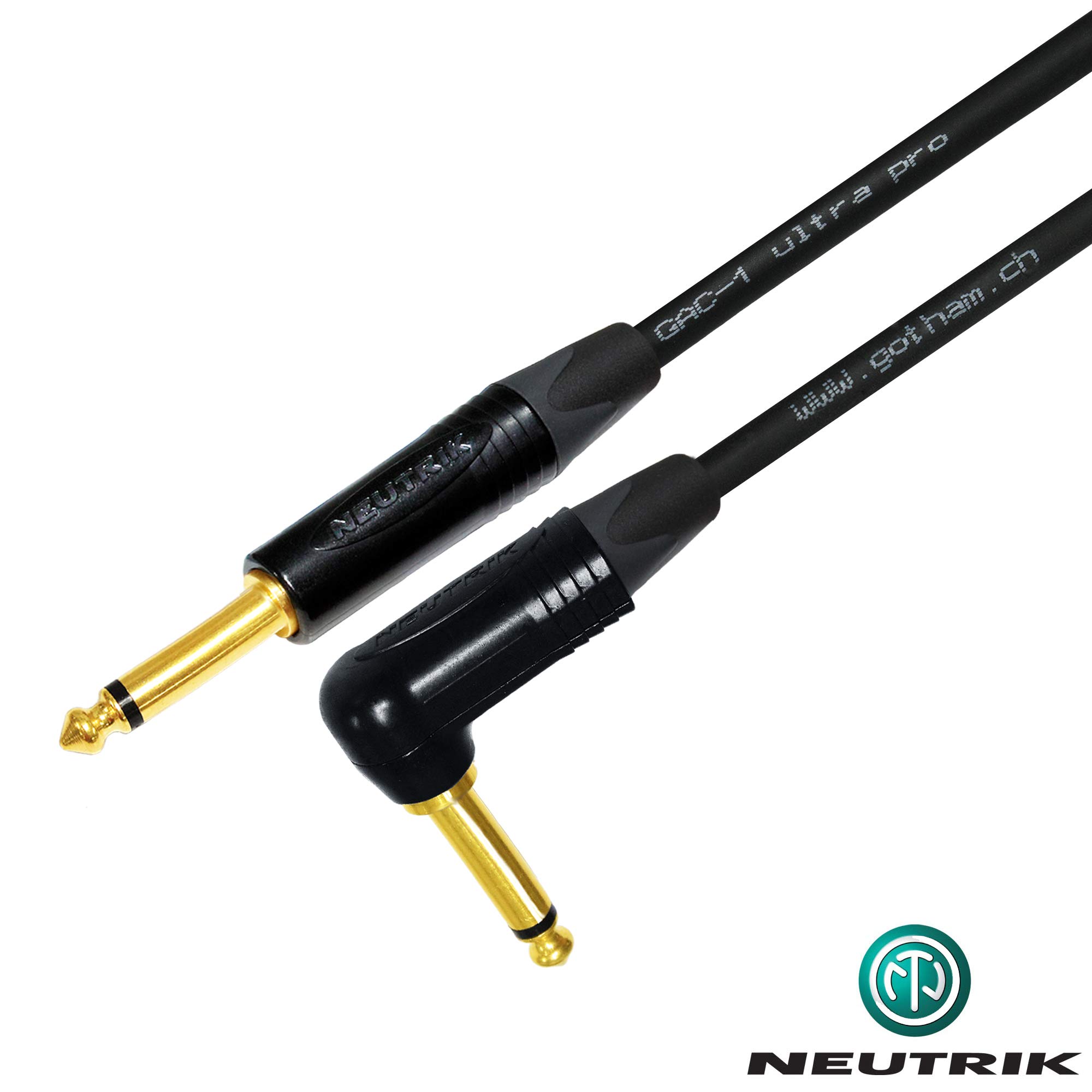 25 Foot - Gotham GAC-1 Ultra Pro - Premium Low-Cap (21 pf/F) Guitar Bass Instrument Cable – w/Neutrik Gold Straight to Angled ¼ inch (6.35mm) TS Connectors - Custom Made by WORLDS BEST CABLES