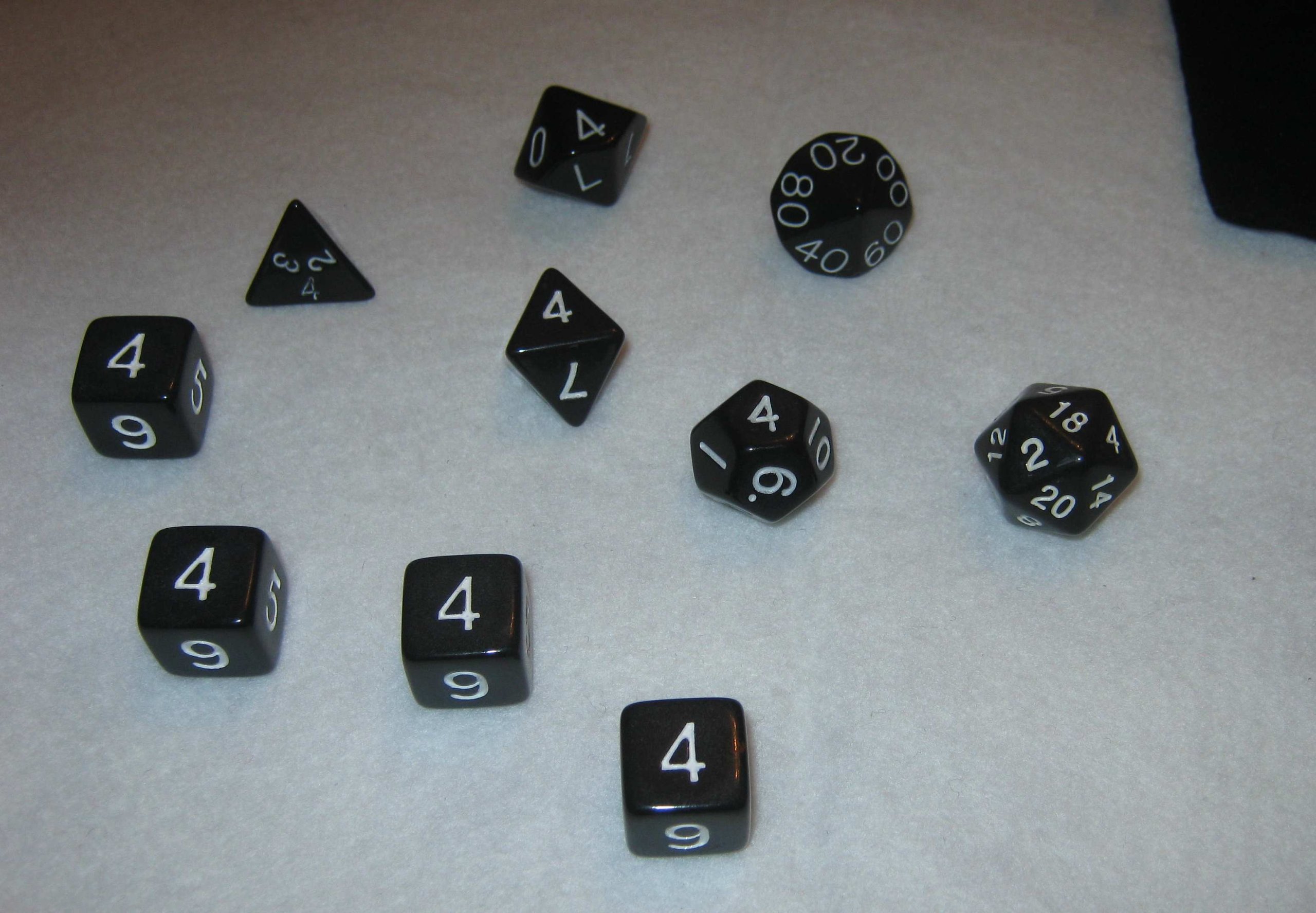 Smoke Black RPG D&D Dice Set: 7 + 3d6 = 10 polyhedral die plus bag! by Dave's Dice