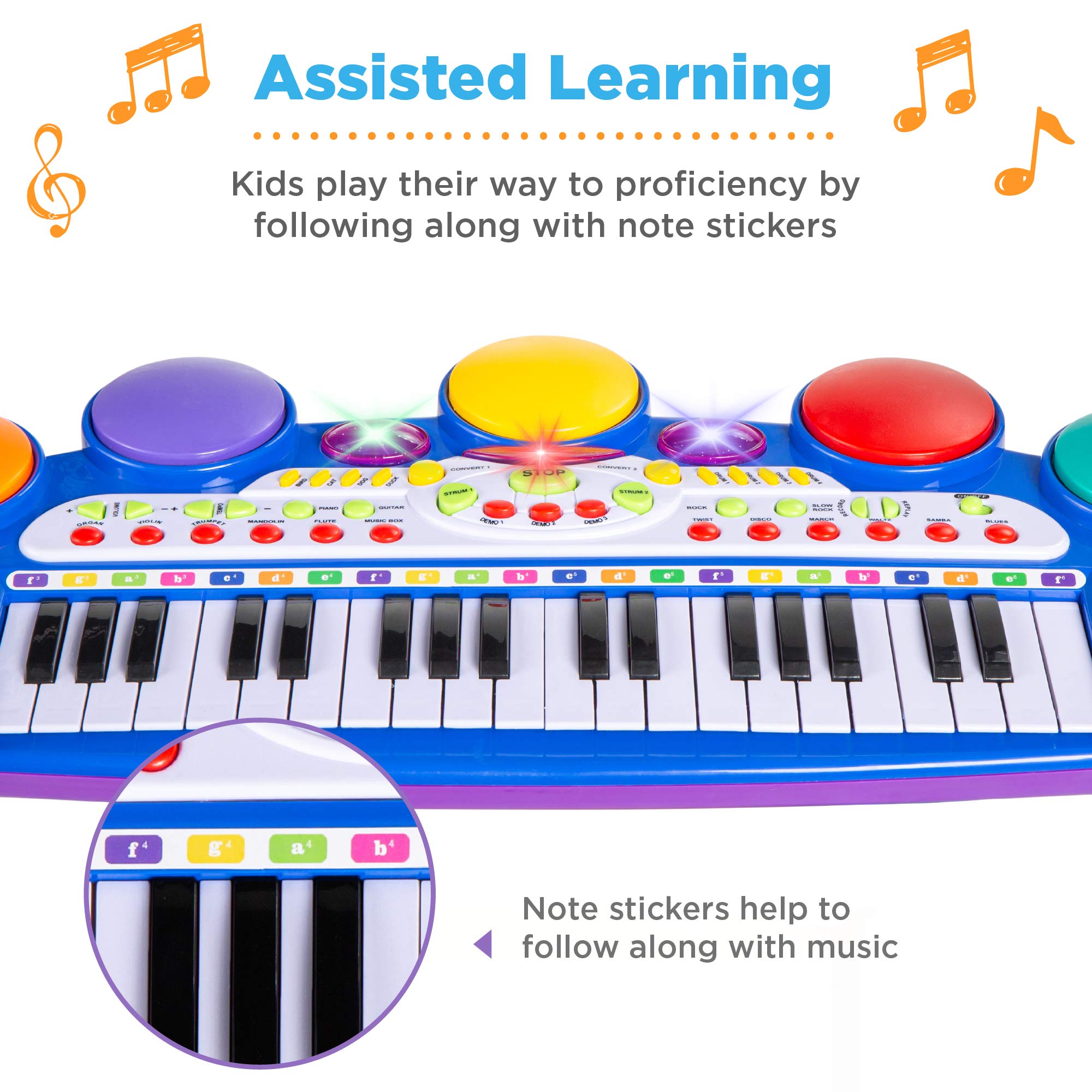 Best Choice Products 37-Key Kids Electronic Musical Instrument Piano Learning Toy Keyboard w/Multiple Sounds, Lights, Microphone, Stool - Blue