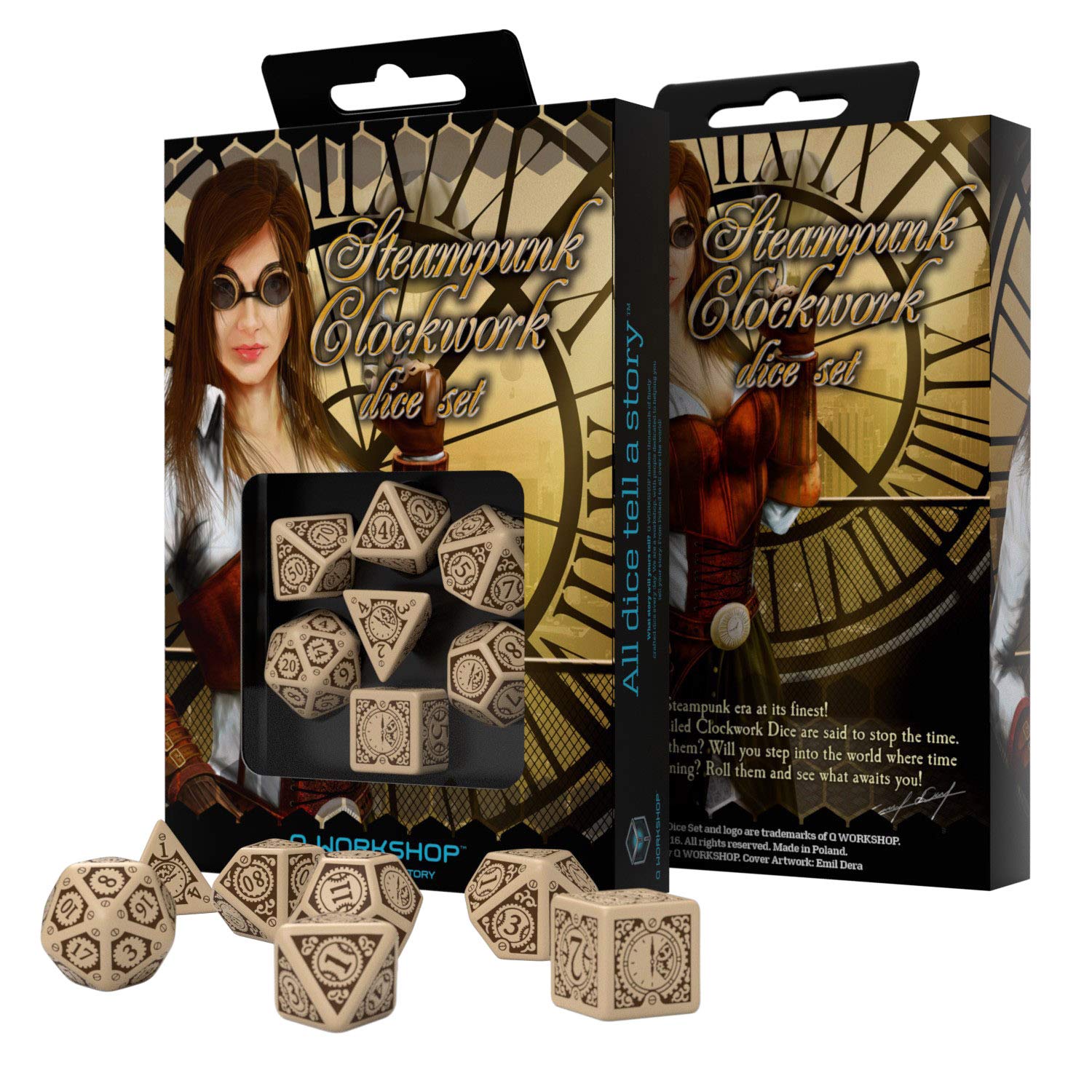 Q-Workshop Steampunk Clockwork Beige & brown Dice Set (7 Piece)