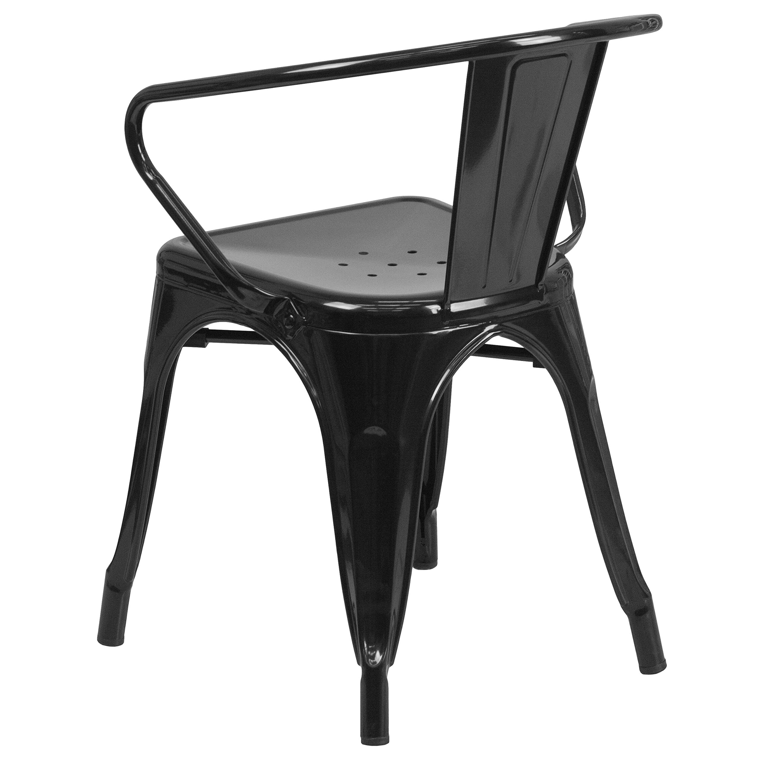 Flash Furniture Roy Commercial Grade 4 Pack Black Metal Indoor-Outdoor Chair with Arms