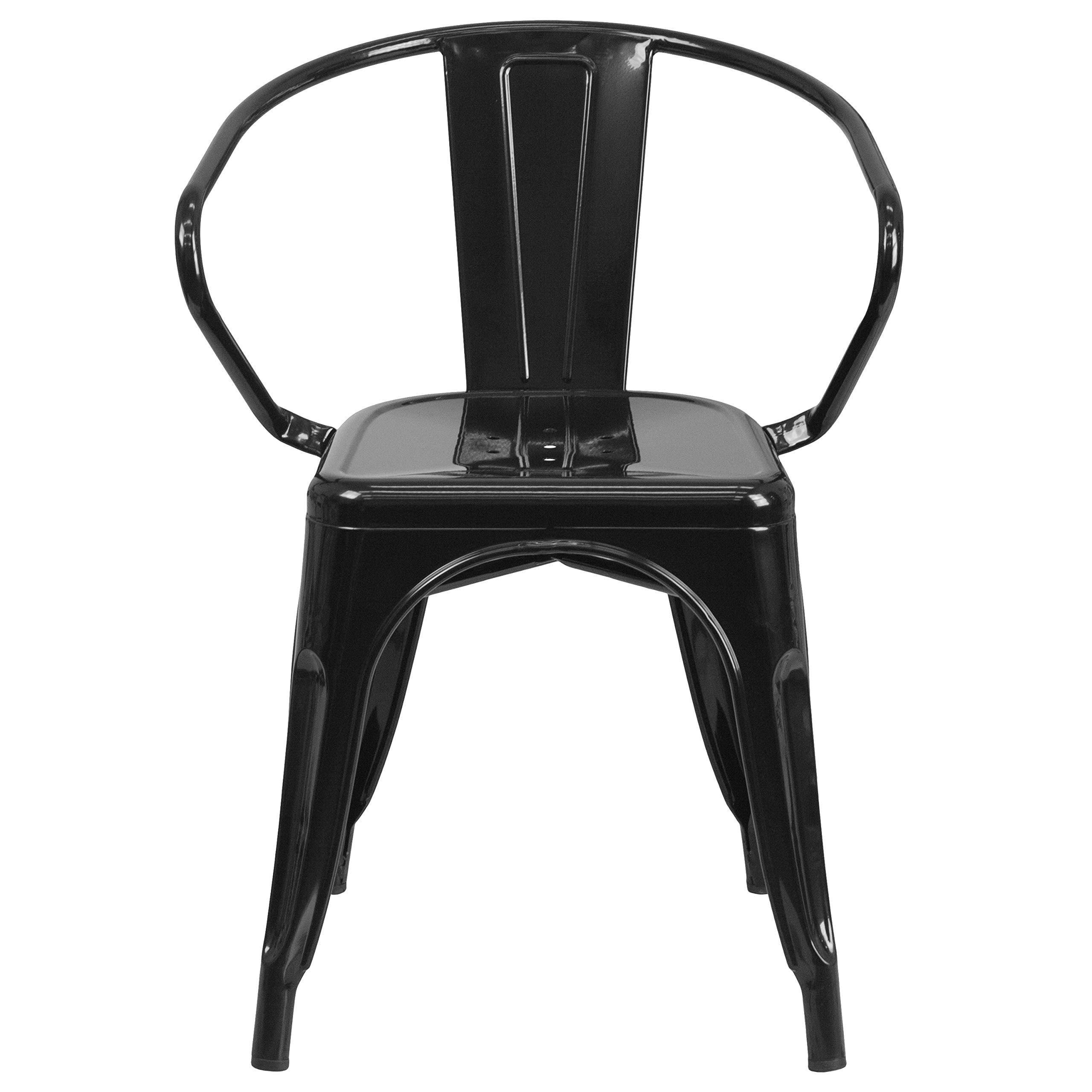 Flash Furniture Roy Commercial Grade 4 Pack Black Metal Indoor-Outdoor Chair with Arms