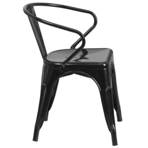 Flash Furniture Roy Commercial Grade 4 Pack Black Metal Indoor-Outdoor Chair with Arms