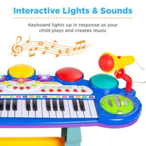 Best Choice Products 37-Key Kids Electronic Musical Instrument Piano Learning Toy Keyboard w/Multiple Sounds, Lights, Microphone, Stool - Blue