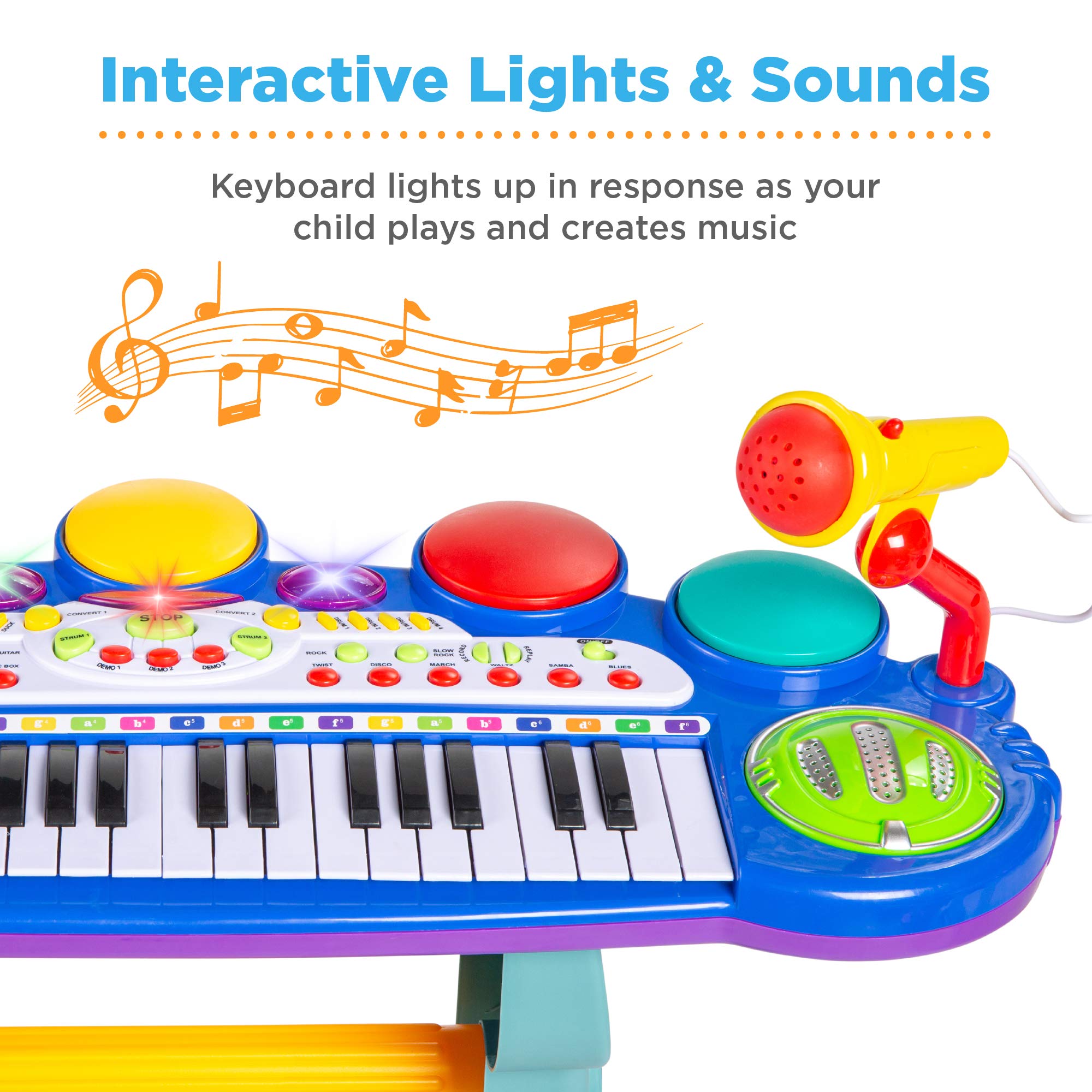 Best Choice Products 37-Key Kids Electronic Musical Instrument Piano Learning Toy Keyboard w/Multiple Sounds, Lights, Microphone, Stool - Blue