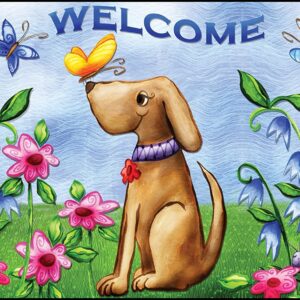 Toland Home Garden 800202 Welcome Dog Spring Door Mat 18x30 Inch Summer Outdoor Doormat for Entryway Indoor Entrance