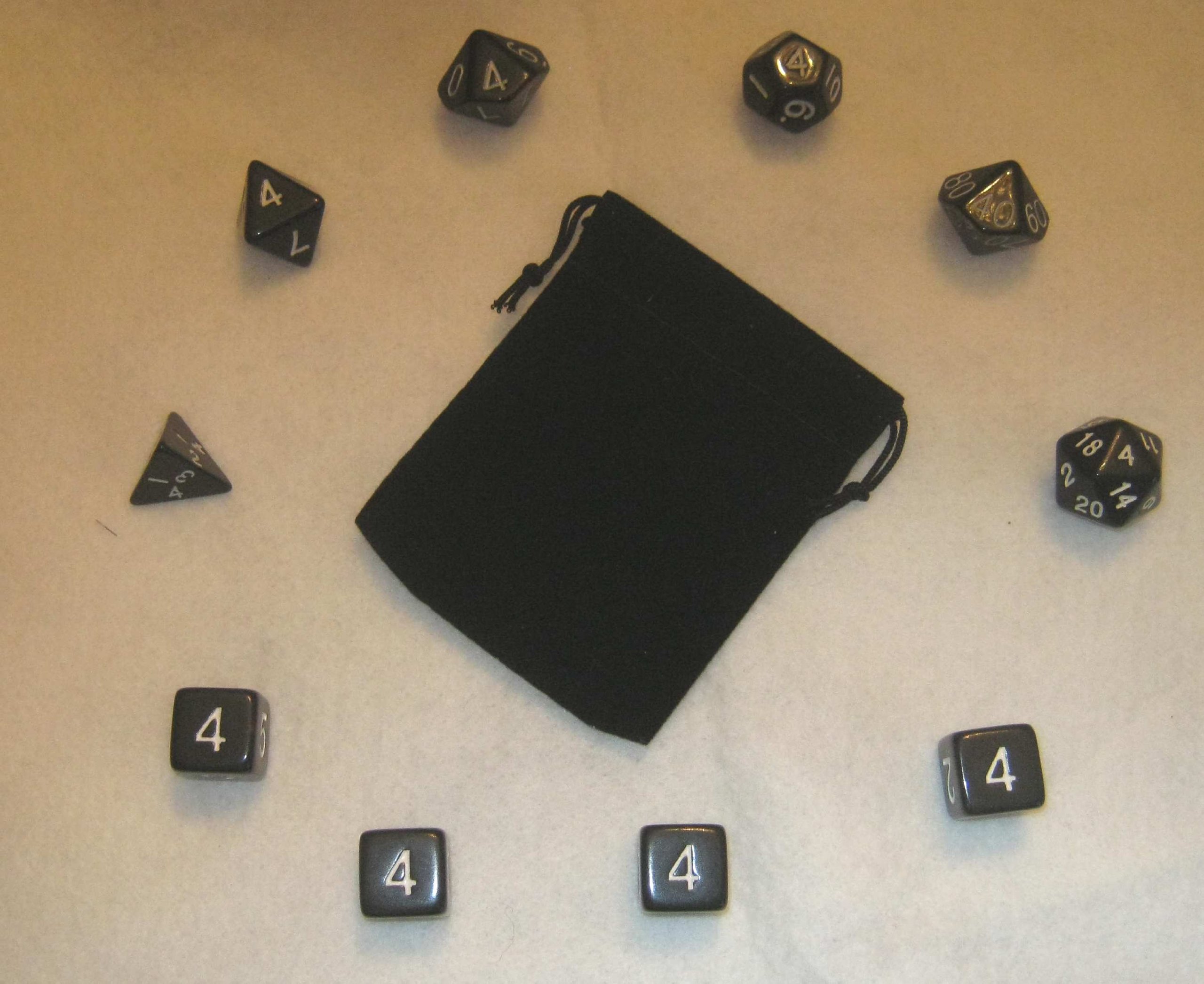 Smoke Black RPG D&D Dice Set: 7 + 3d6 = 10 polyhedral die plus bag! by Dave's Dice