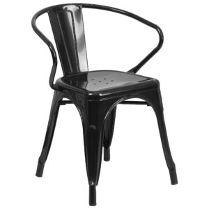 Flash Furniture Roy Commercial Grade 4 Pack Black Metal Indoor-Outdoor Chair with Arms