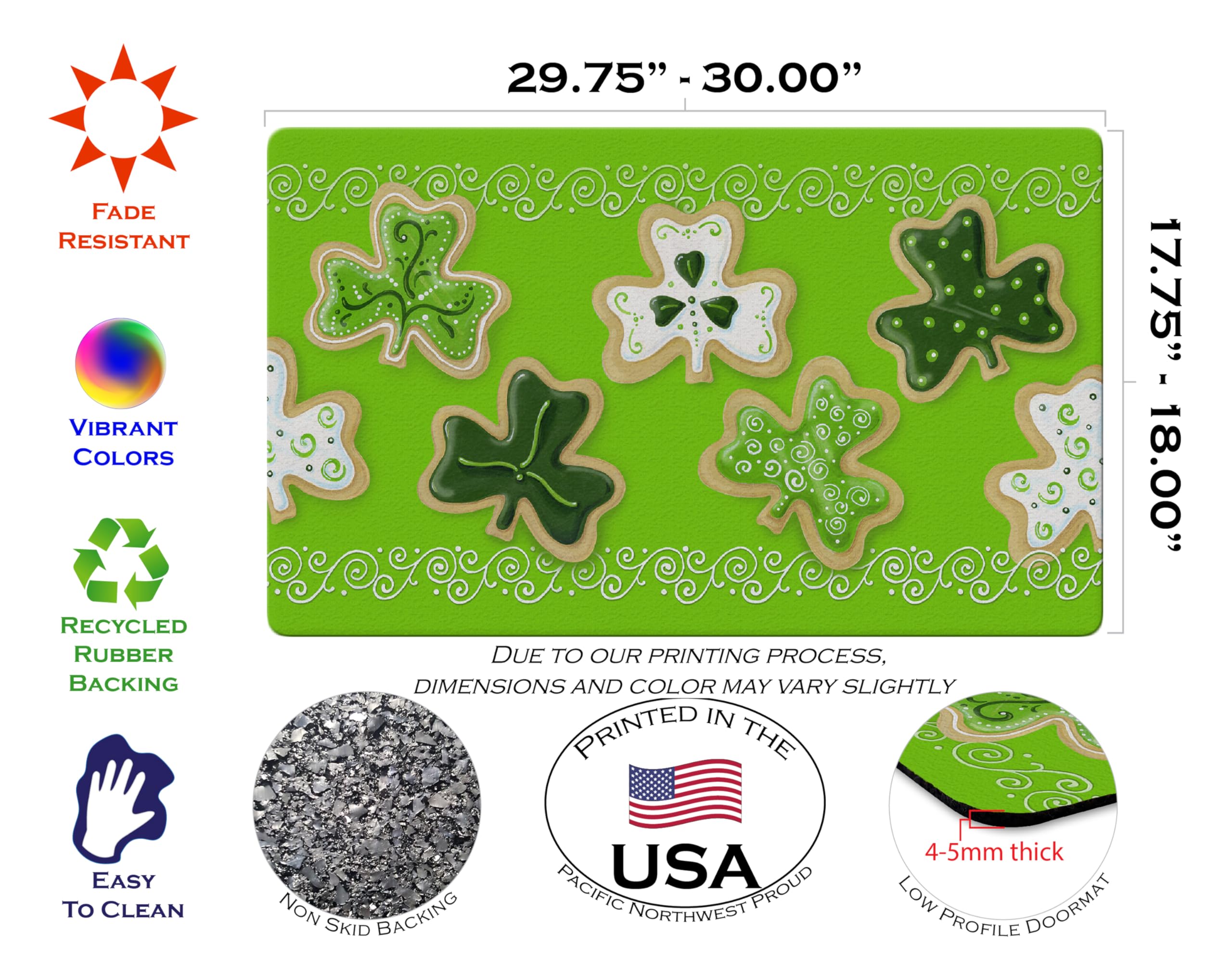 Toland Home Garden 800212 Shamrock Cookies St Pats Door Mat 18x30 Inch Spring Outdoor Doormat for Entryway Indoor Entrance