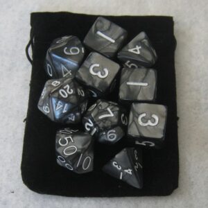 Smoke Black RPG D&D Dice Set: 7 + 3d6 = 10 polyhedral die plus bag! by Dave's Dice