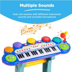 Best Choice Products 37-Key Kids Electronic Musical Instrument Piano Learning Toy Keyboard w/Multiple Sounds, Lights, Microphone, Stool - Blue