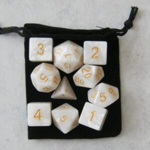 Elven White RPG D&D Dice Set: 7 + 3d6 = 10 polyhedral die plus bag! by Dave's Dice