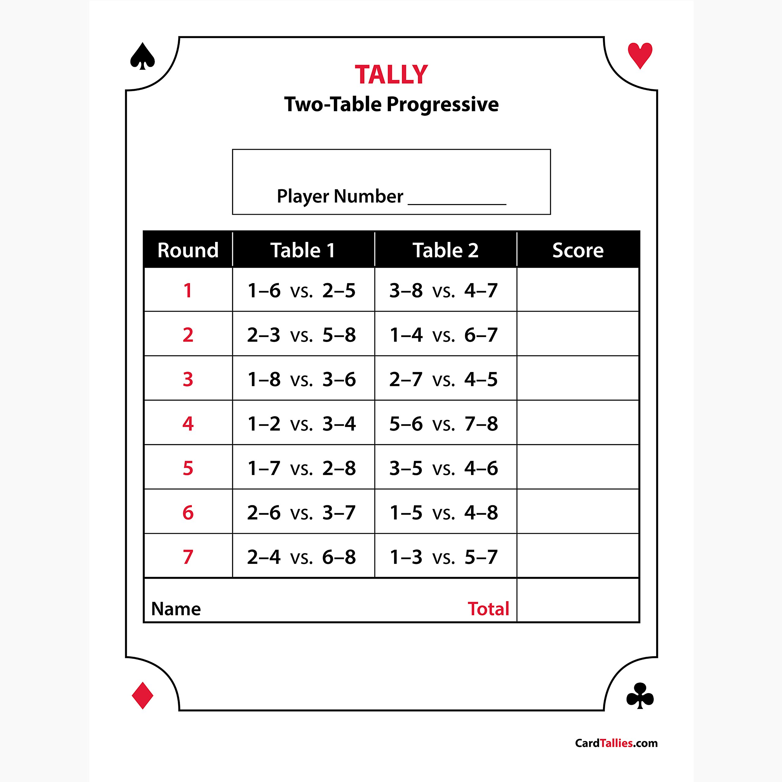 Progressive Score Pads, 2-Table (5 Pads, 50 Sheets Each) Enjoy The Original! Proudly Made in The USA.