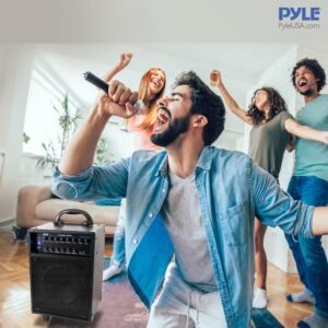 Pyle Wireless Portable PA System-400W Bluetooth Compatible Rechargeable Battery Powered Outdoor Sound Stereo Speaker Microphone Set w/Handle, Wheels-1/4 to AUX, RCA Cable (PWMA230BT)