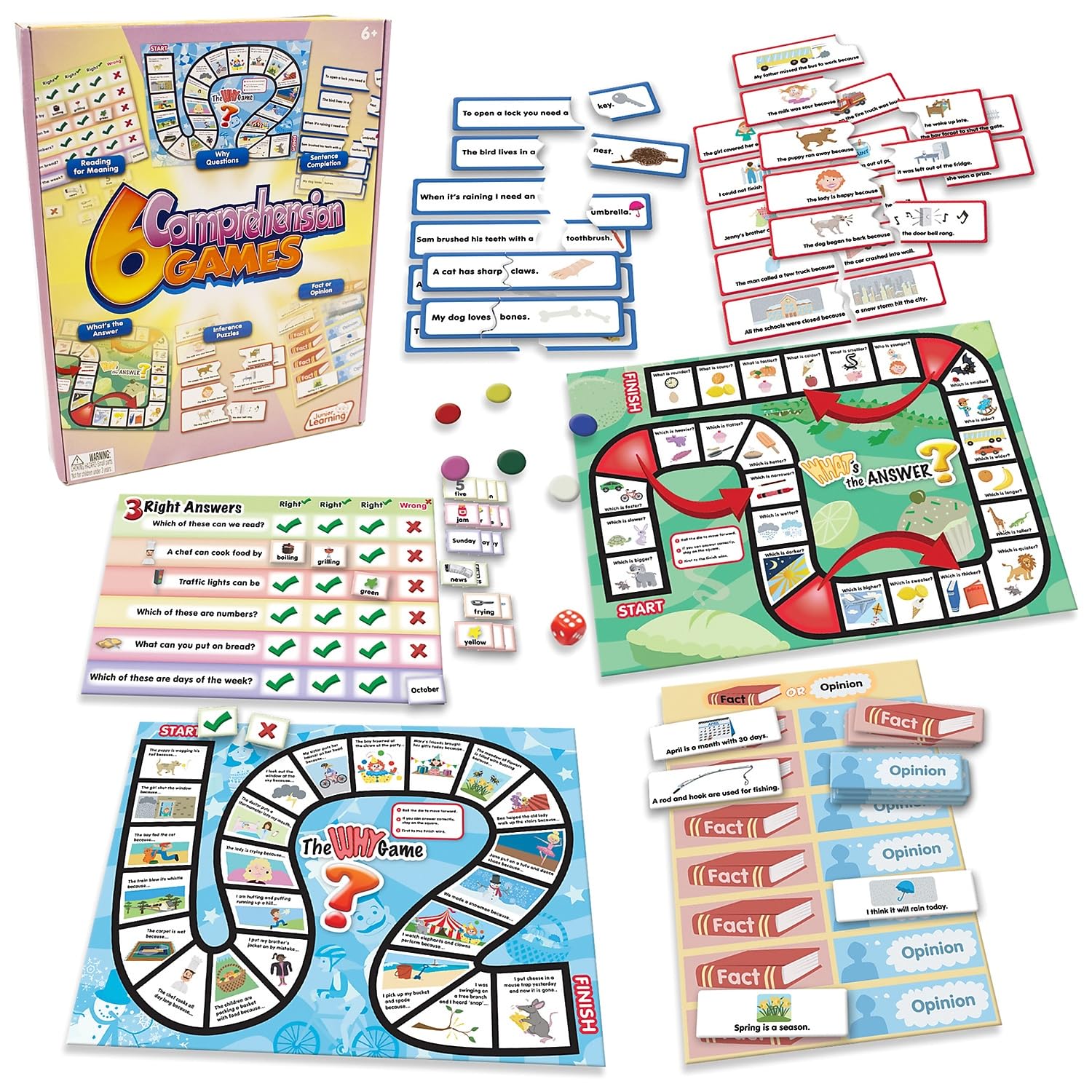 Junior Learning 6 Comprehension Games, Multi, (Model: JL406), 10.25 H x 2.5 L x 7.75 W