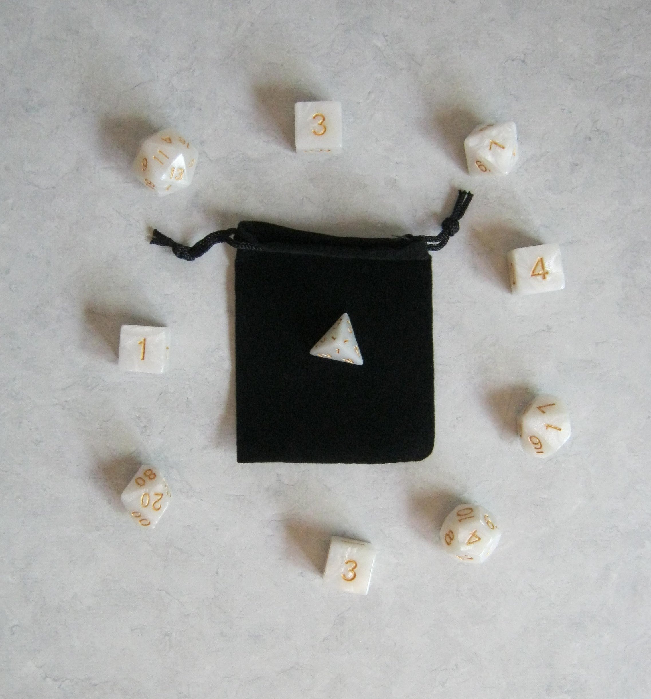 Elven White RPG D&D Dice Set: 7 + 3d6 = 10 polyhedral die plus bag! by Dave's Dice