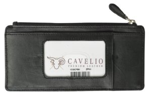 cavelio leather thin vertical stacker card case wallet with id window (pink)